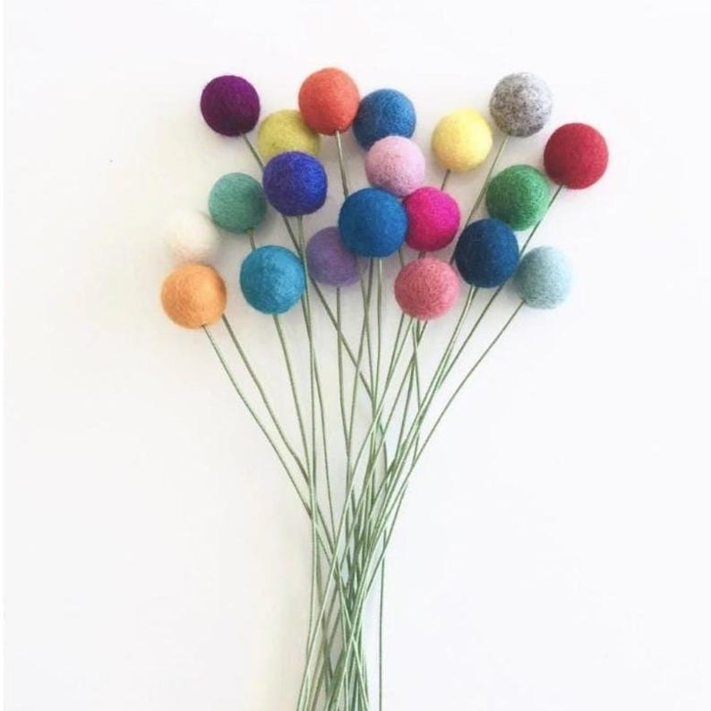 Felt Billy Ball Pom Pom Stems for Bouquet - Whimiscal Flower Balls for ...