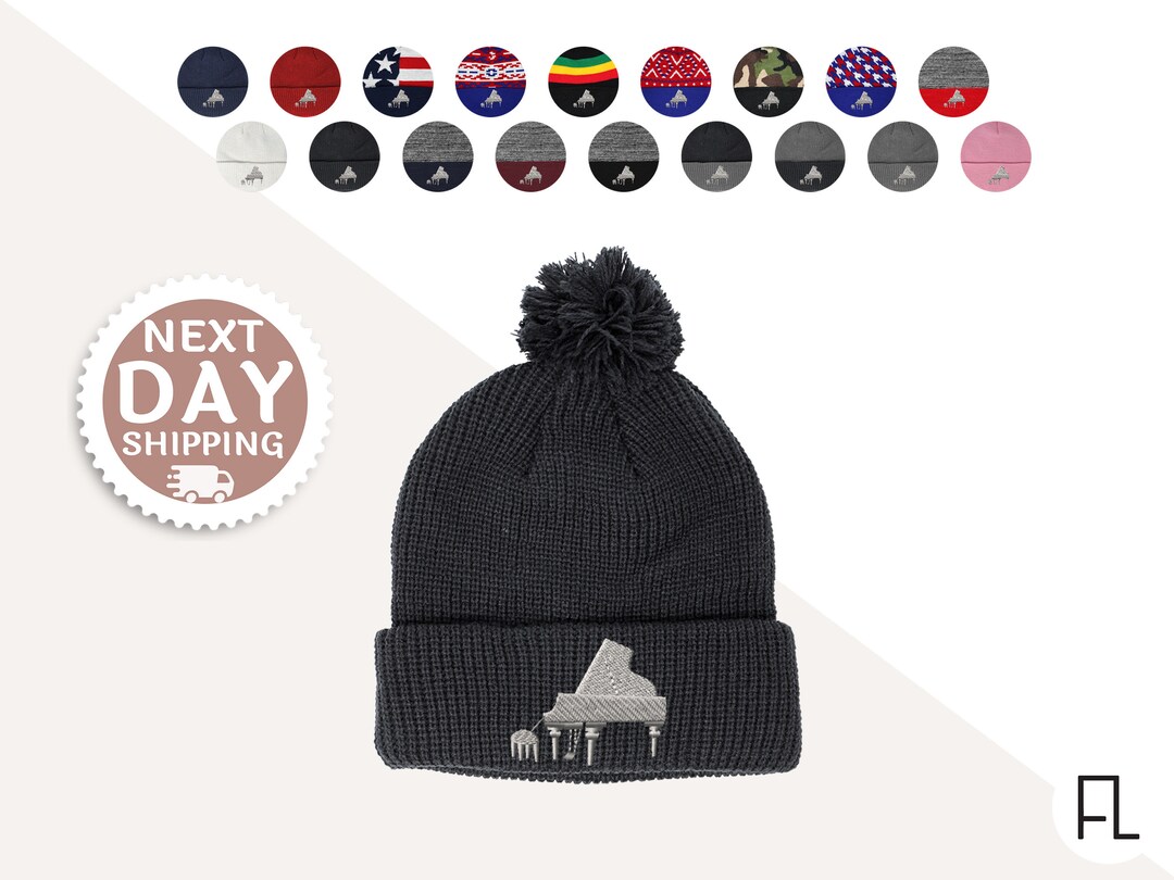 Pom Pom Beanies for Women Piano Music Embroidery Embroidered Headwear ...