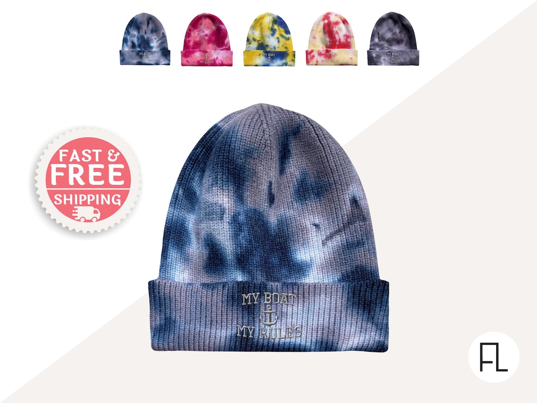 Tie Dye Beanie Color My Boat My Rules Anchor Captain Silver Embroidery ...