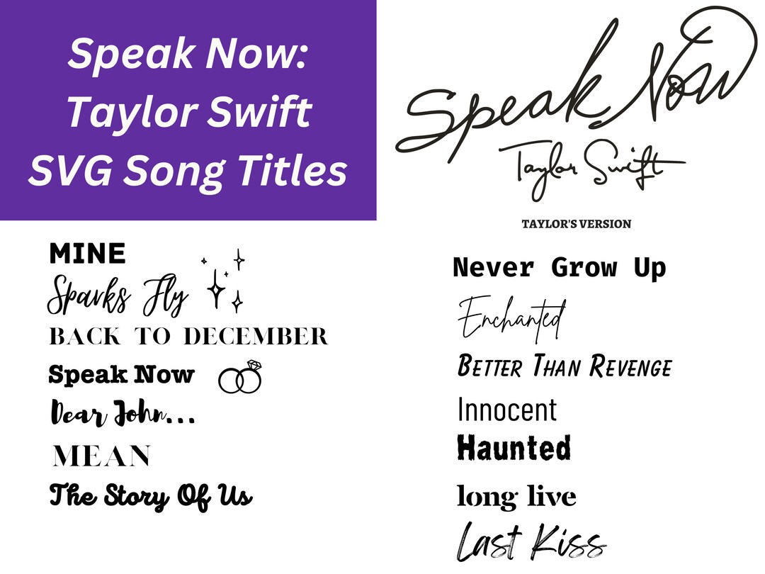 Taylor Swift SVG Speak Now Eras Tour Inspired Titles - Etsy Taylor Swift SVG Speak Now Eras Tour Inspired Titles - Etsy