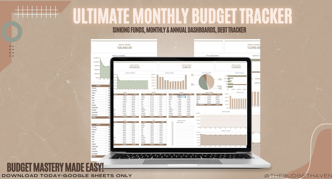 Ultimate Monthly Budget Tracker: Annual Budget Template | Google Sheets ...