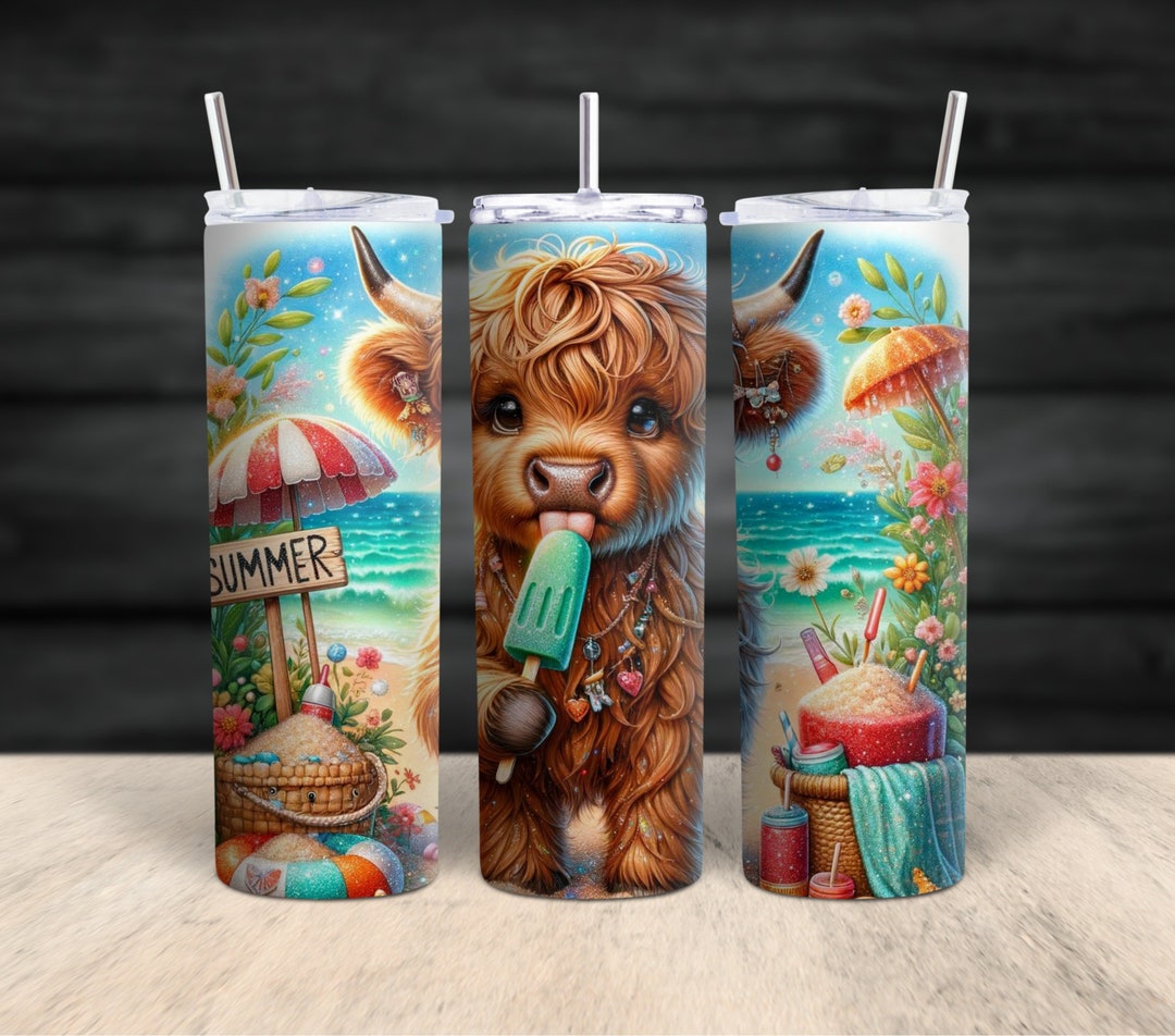 20 Oz Highland Cow Tumbler, Highland Cow With Popsicle Stainless Steel ...