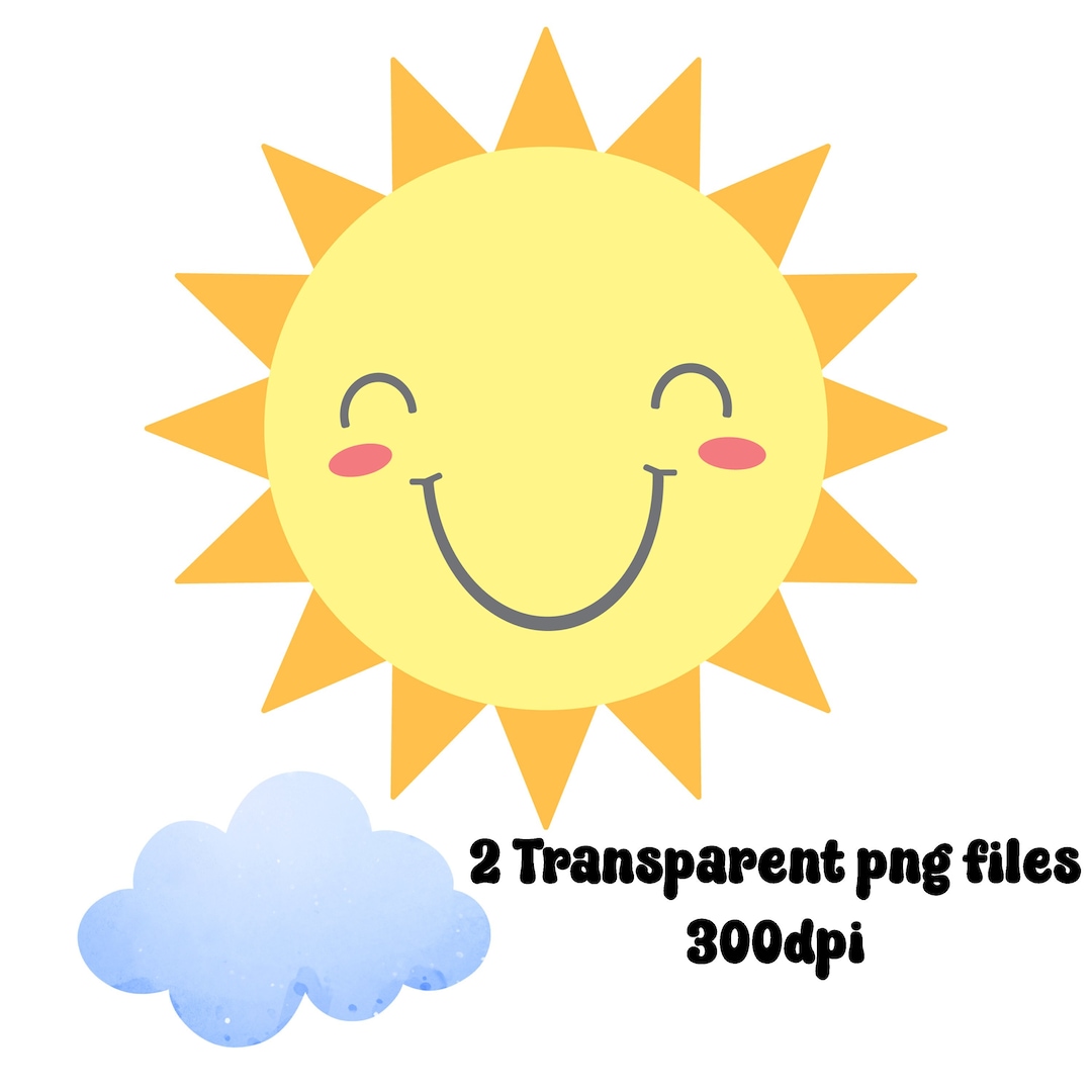 Smiling Sun Clipart, Happy Sun Clipart, Cloud Clipart, Big Decor Cutout ...