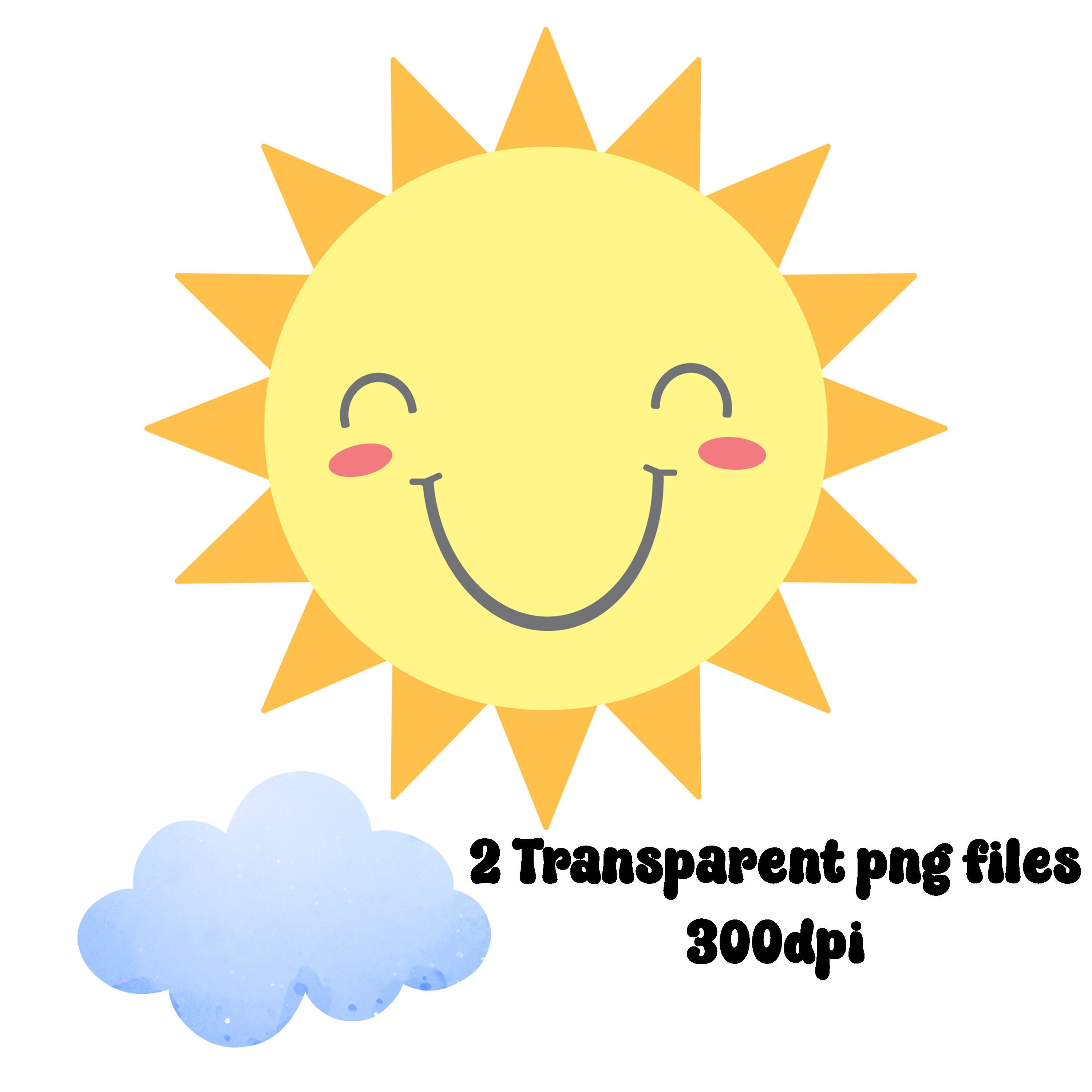 Smiling Sun Clipart, Happy Sun Clipart, Cloud Clipart, Big Decor Cutout ...