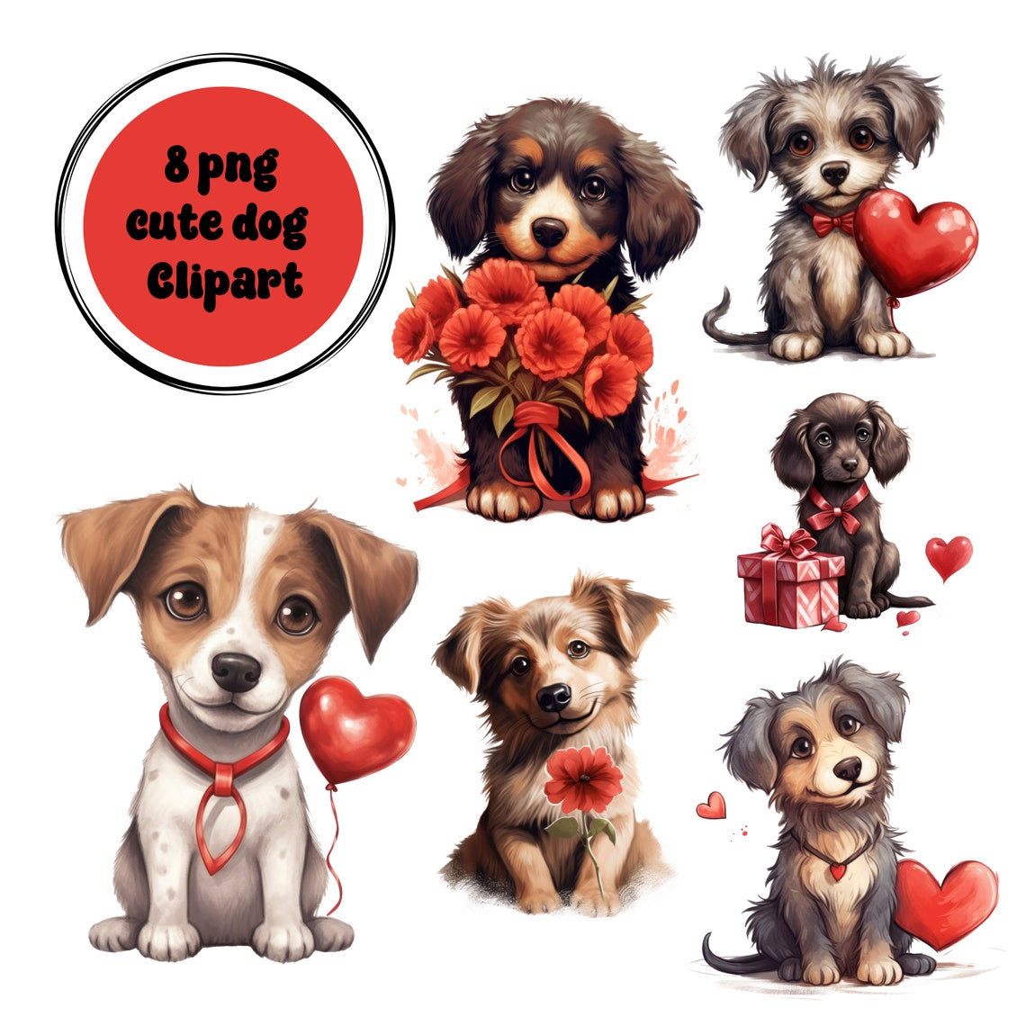 Cute Dog Clipart, Cute Puppy Clipart, Pets Clipart, Cute Dog and Heart ...