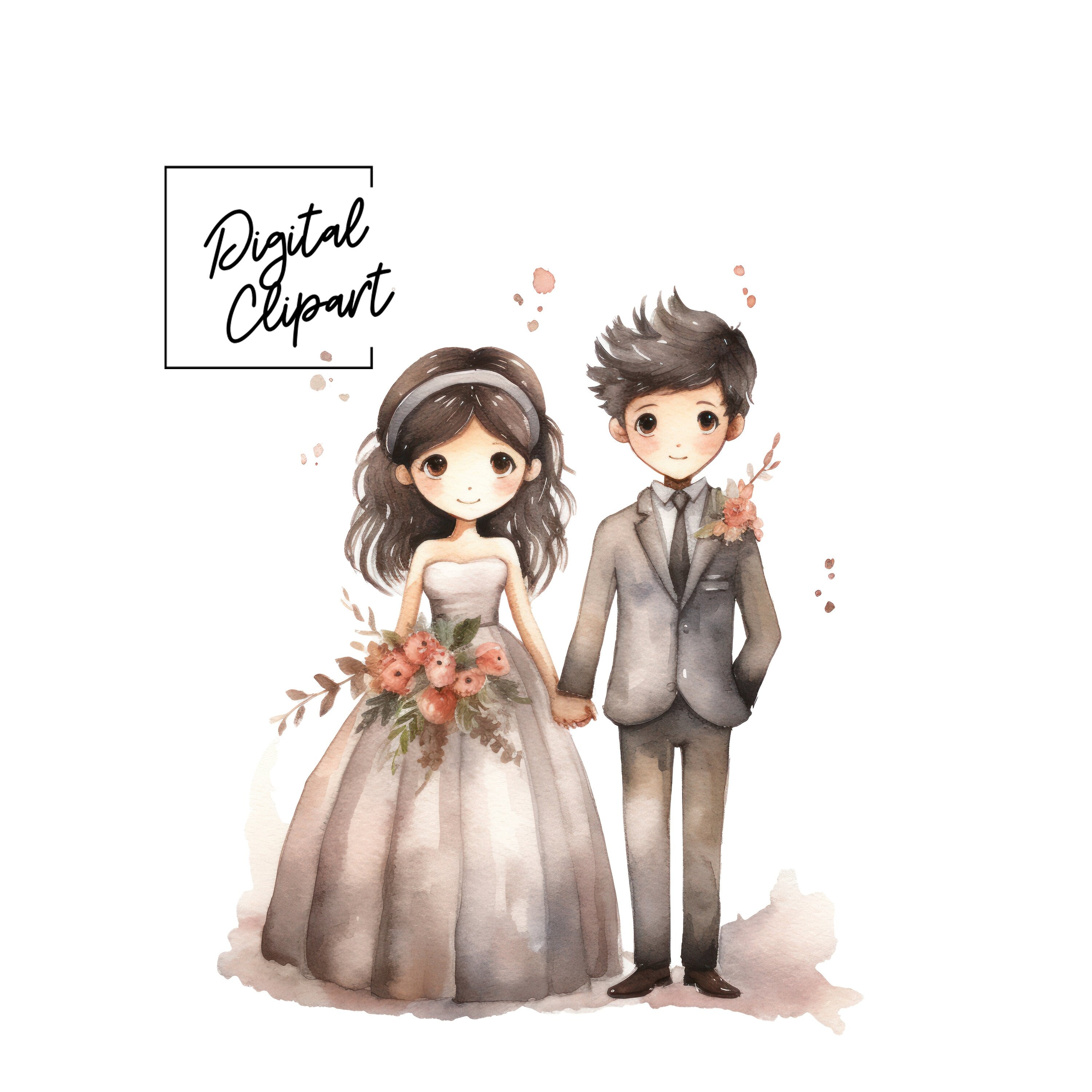 Bride and Groom Png, Cute Dark Haired Bride and Groom, Wedding Couple ...