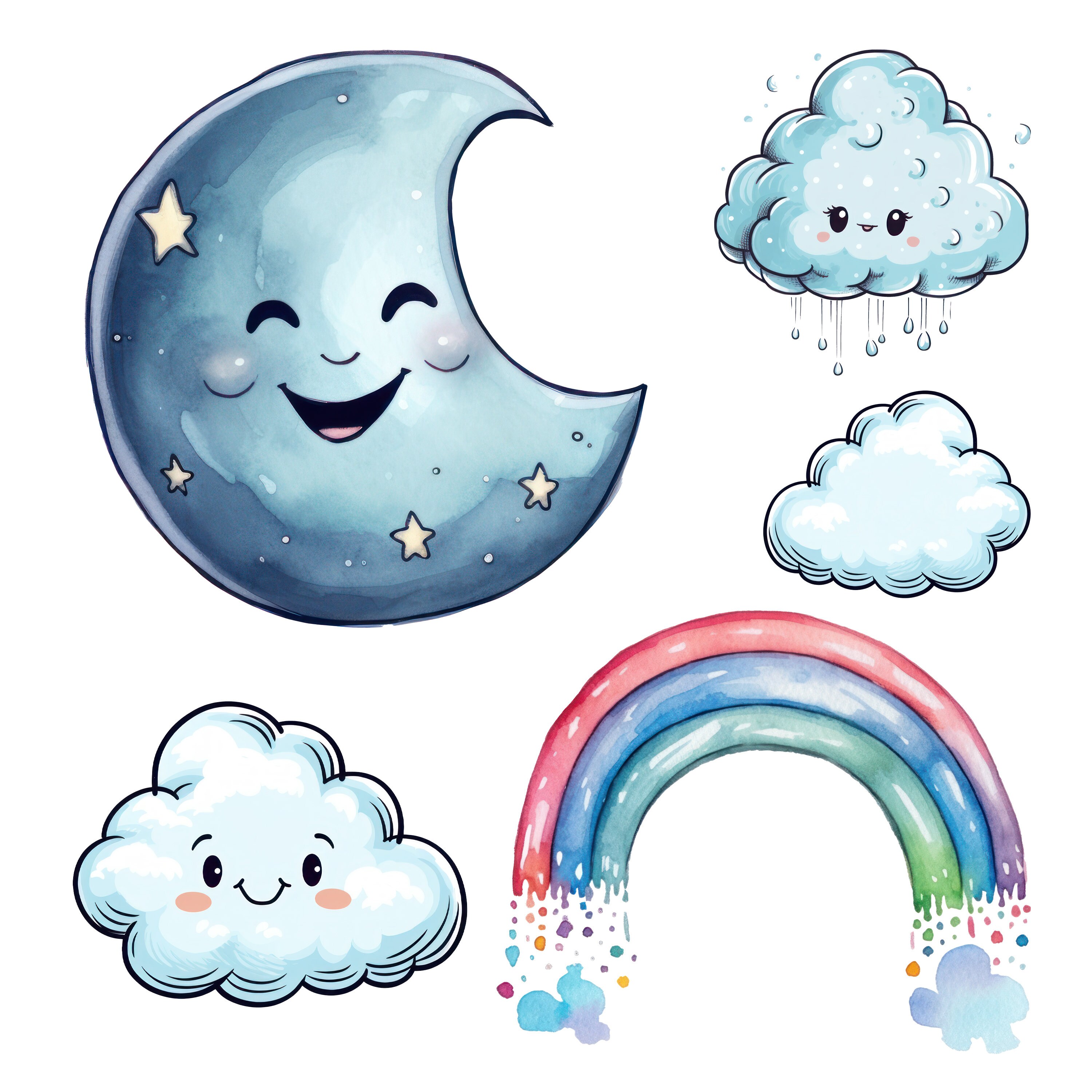 Sun and Moon Clipart, Weather Clipart, Cute Sun Clipart, Rainbow, Cloud ...