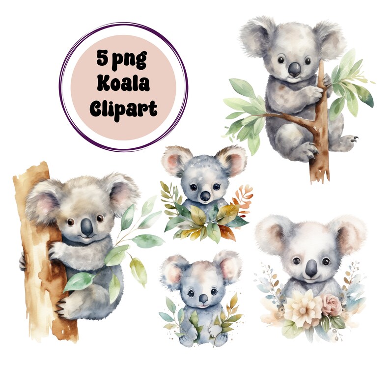Cute Koalas Clipart, 5 High Quality Pngs, Nursery Art, Koala Prints ...