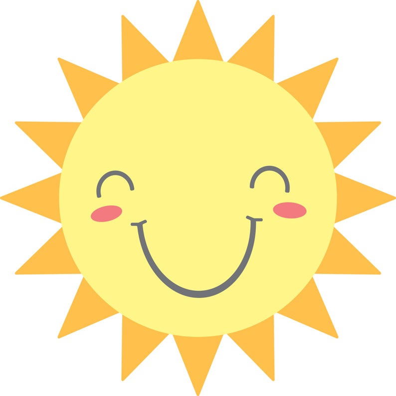 Smiling Sun Clipart, Happy Sun Clipart, Cloud Clipart, Big Decor Cutout ...