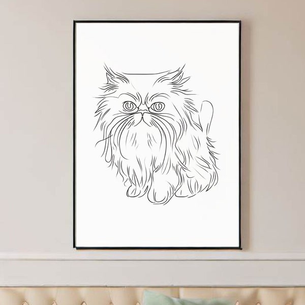 Line Art Persian Cat - Etsy