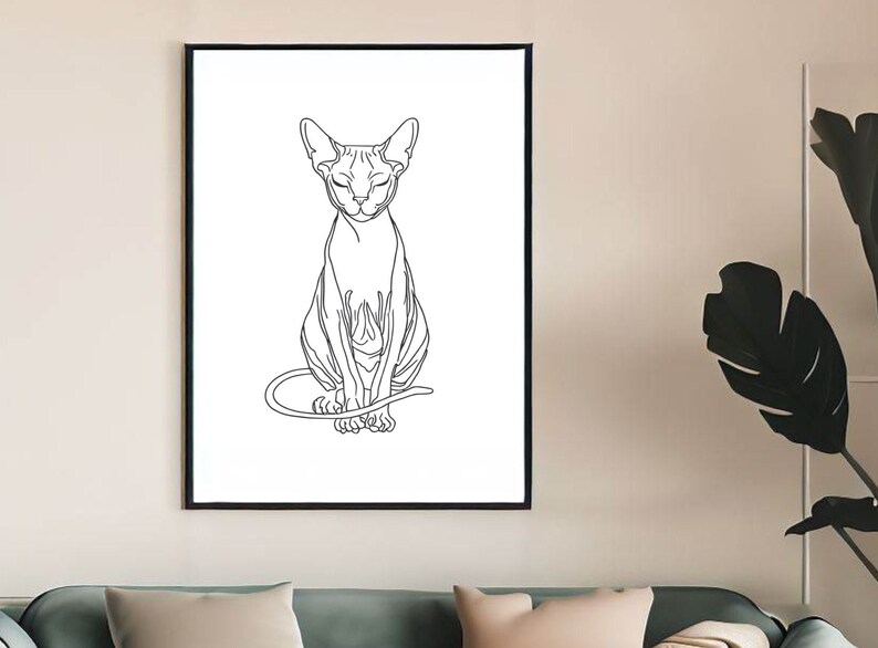 Sphynx Cat Poster One Line Sphynx Print Printable Wall Art Naked Cat ...
