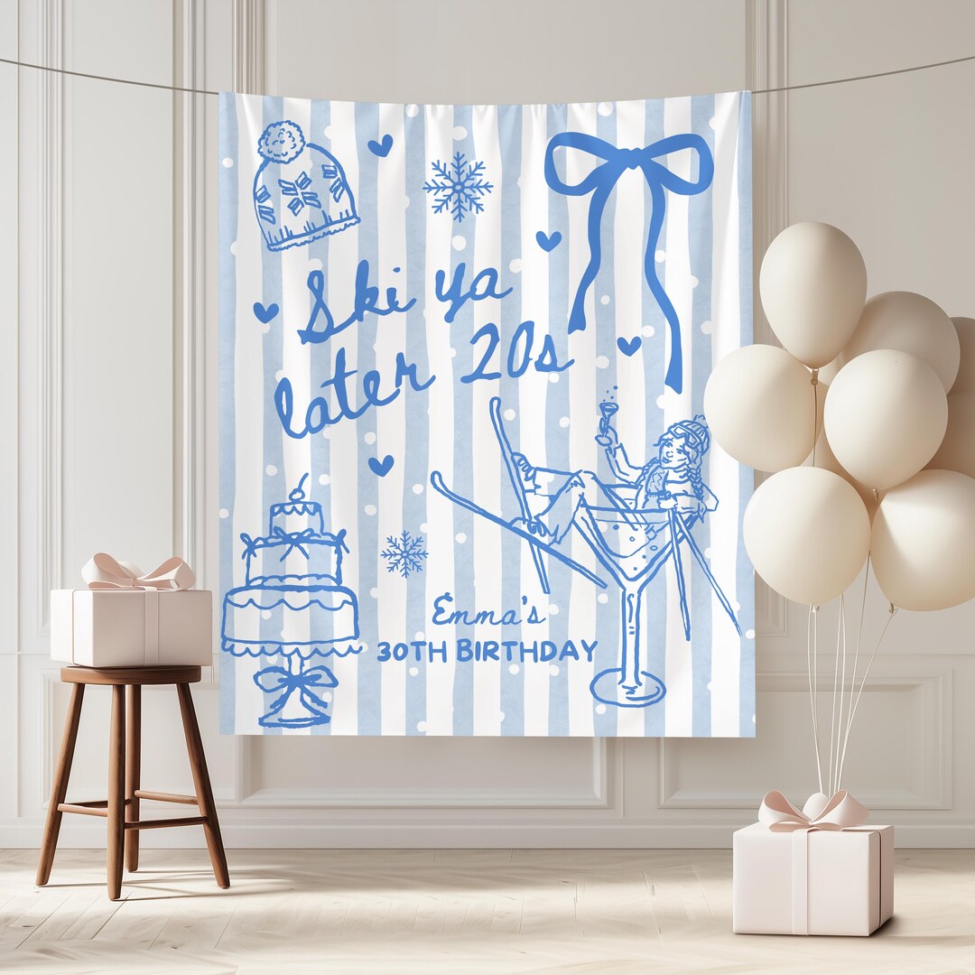 Ski Ya Later 20s 30th Birthday Banner, Custom Apres Ski Birthday ...