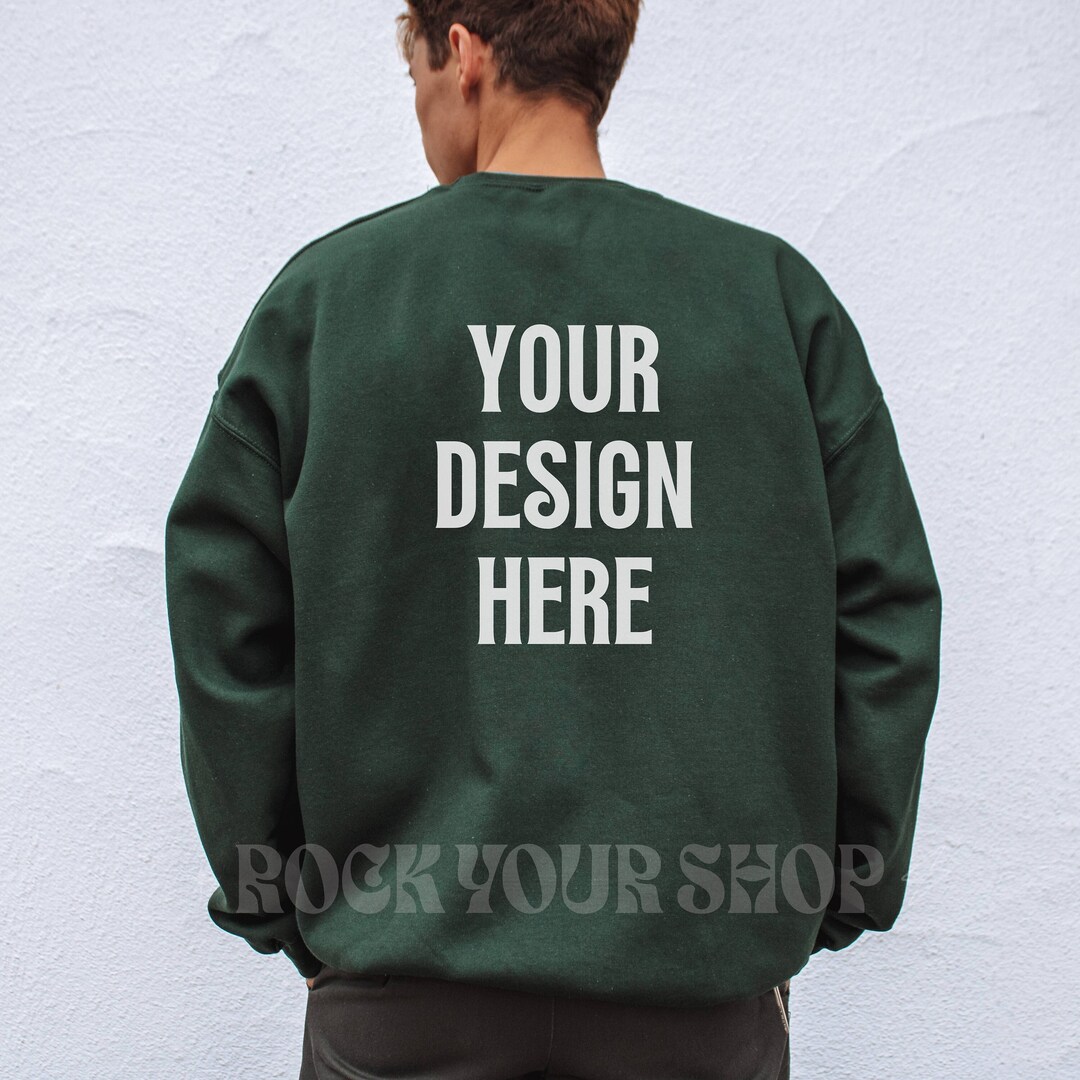 Gildan 18000 Forest Green Sweatshirt MALE BACK Mockup, Gildan Sweater ...