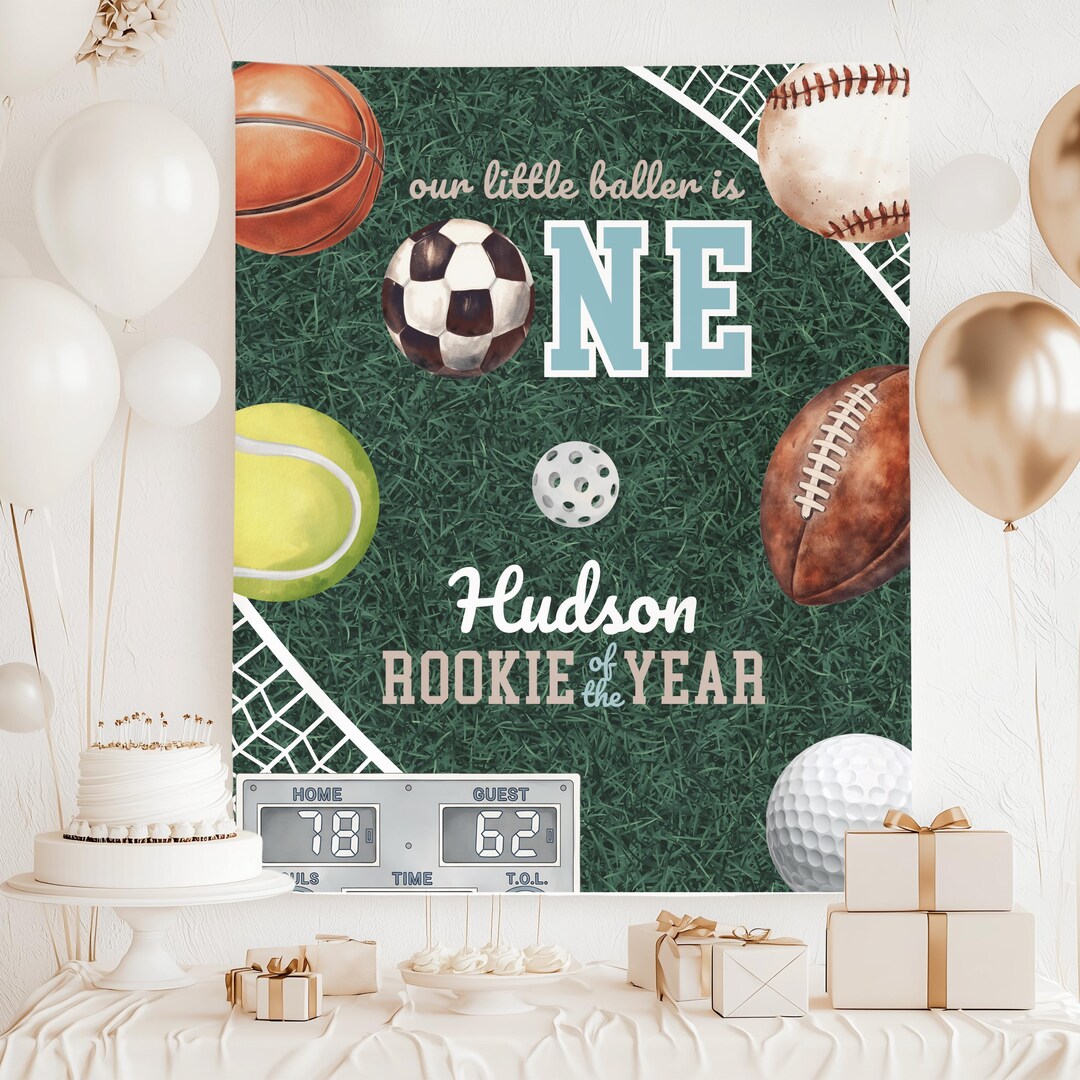Our Baller is One 1st Birthday Banner, Rookie Year Baseball Birthday ...