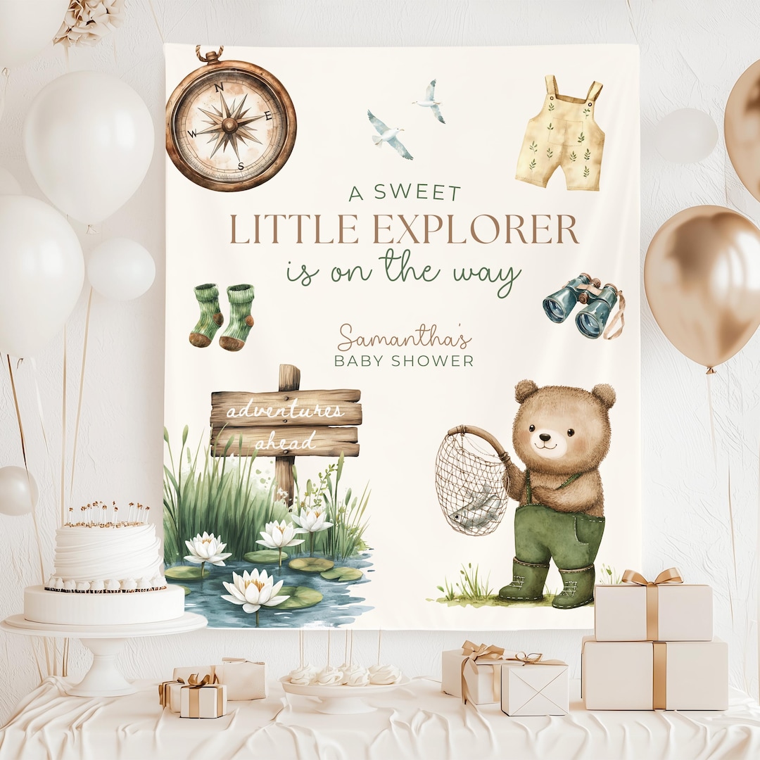 Adventure Awaits Explorer Baby Shower Decorations, Rustic Teddy Bear ...