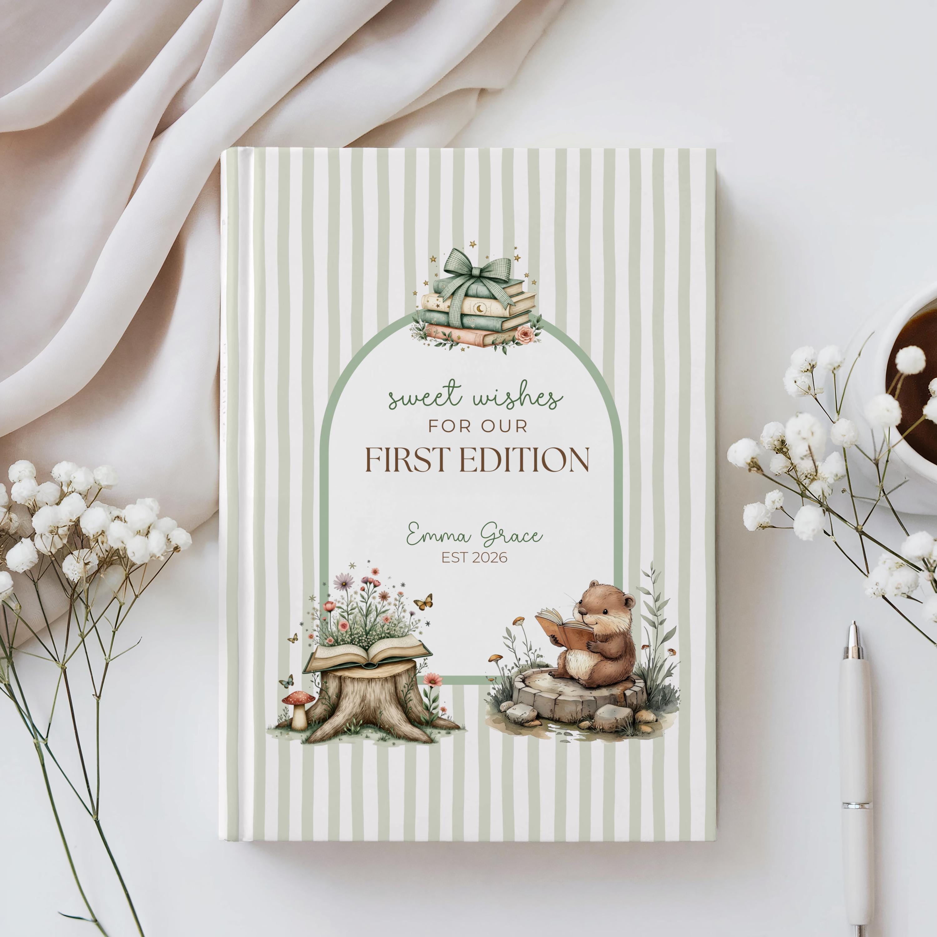 Custom First Edition Baby Memory Book for New Mom, Woodland Animals ...