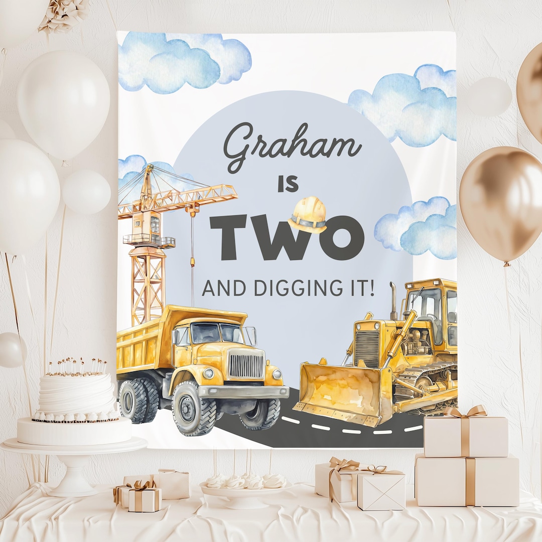 Custom Construction 2nd Birthday Banner, Dump Truck Second Birthday ...