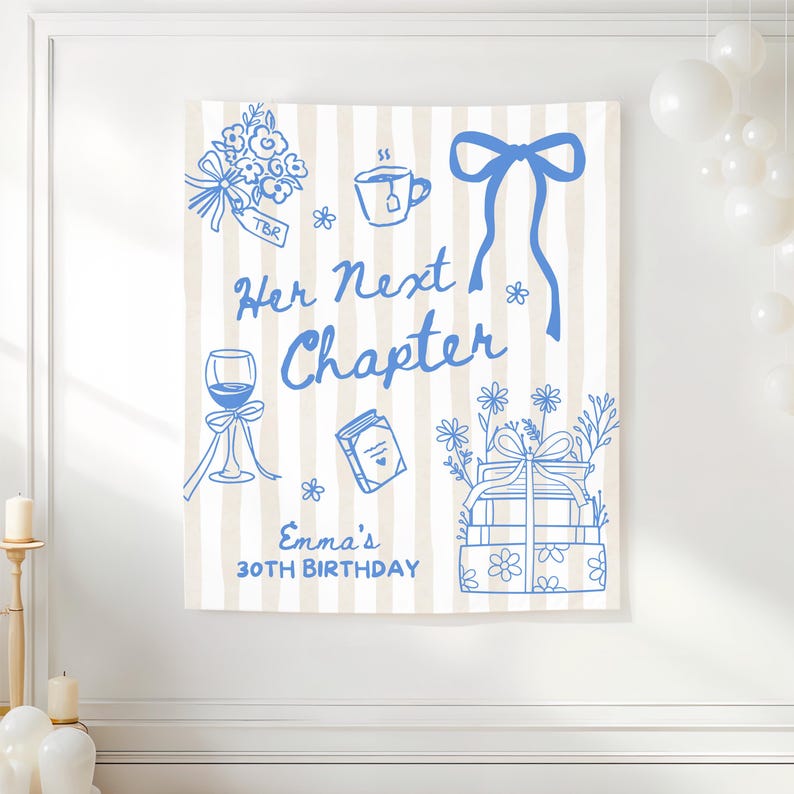 Her Next Chapter 30th Birthday Banner, Custom Any Age Bookish Birthday ...