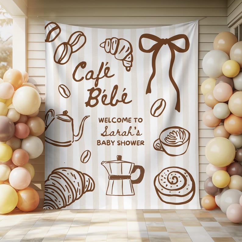 Cafe Bebe Coffee Baby Shower Party Backdrop, Baby Brewing Baby Shower ...