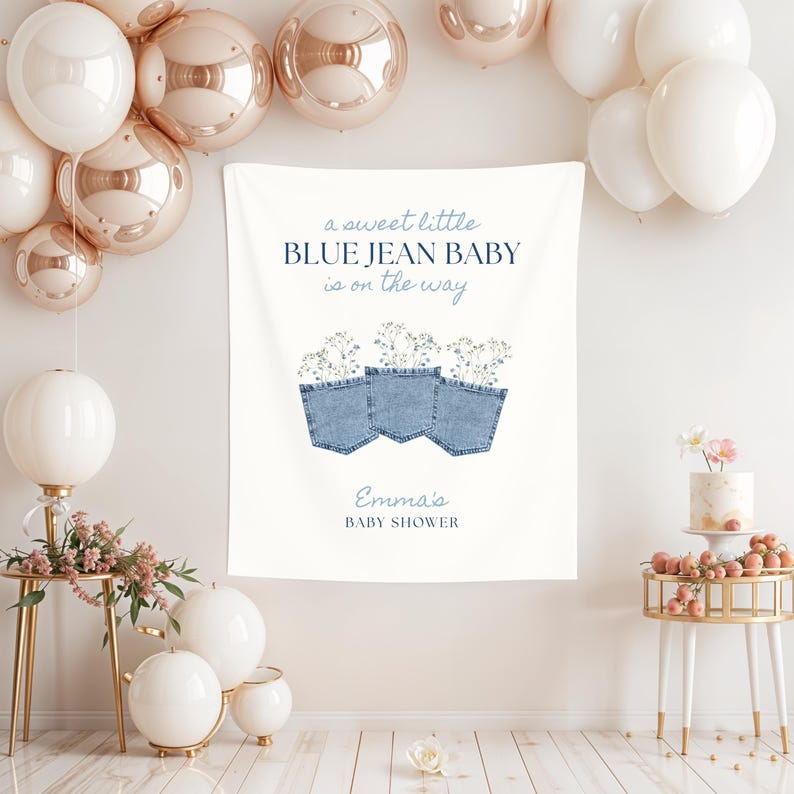 Custom Blue Jean Baby Shower Decorations, Western Denim Baby Shower ...