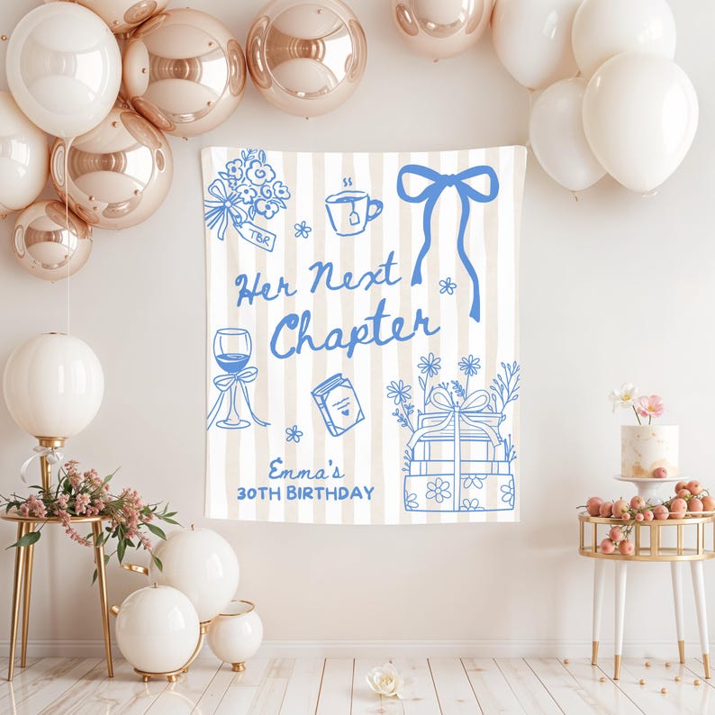 Her Next Chapter 30th Birthday Banner, Custom Any Age Bookish Birthday ...