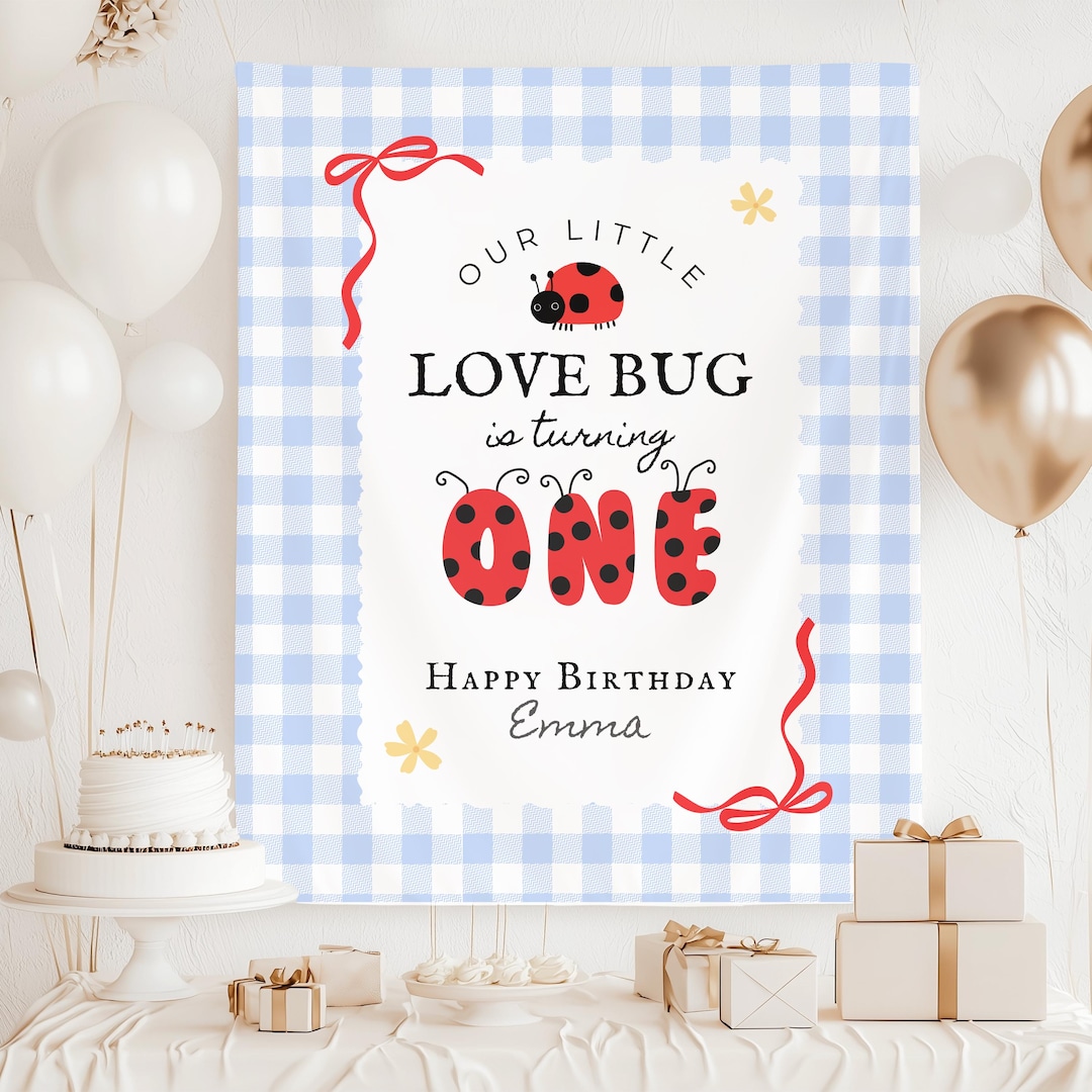 Personalized Love Bug Turning One 1st Birthday Decorations, Garden Lady ...