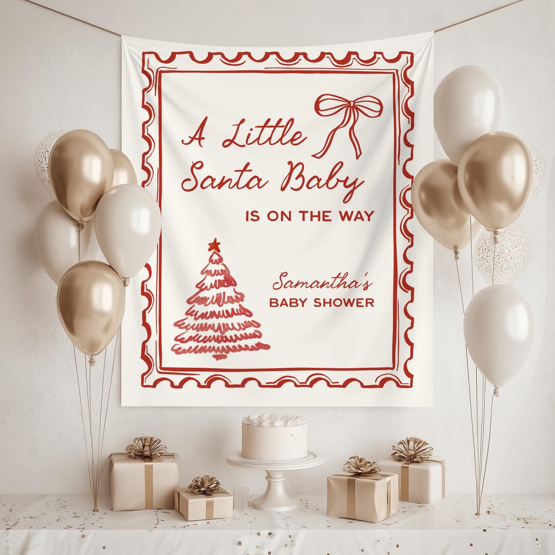 Santa Baby Shower Party Backdrop, Christmas Themed Baby Shower Banner ...