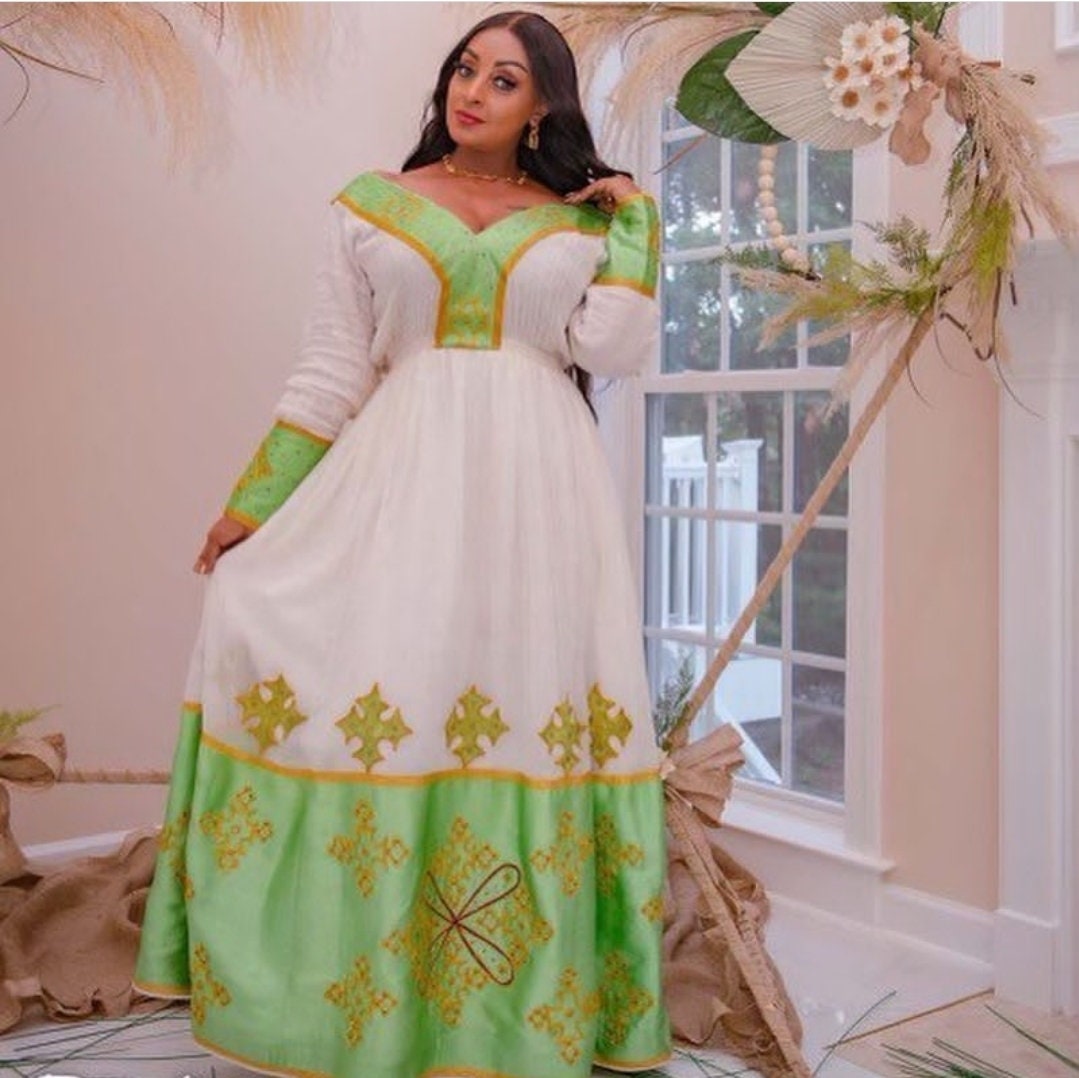 Cute Green Menen Habesha Traditional Dress - Etsy