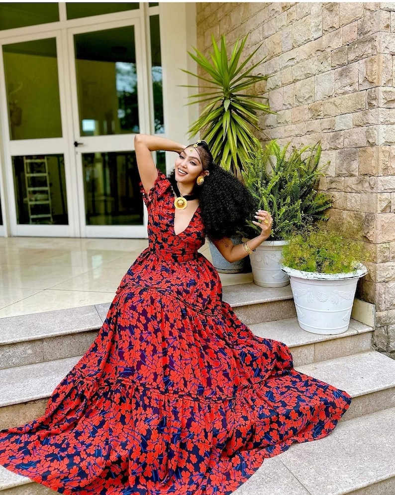 Traditional Red Habesha Chiffon / Ethiopian and Eritrean Dress / Habesha Kemis - Etsy