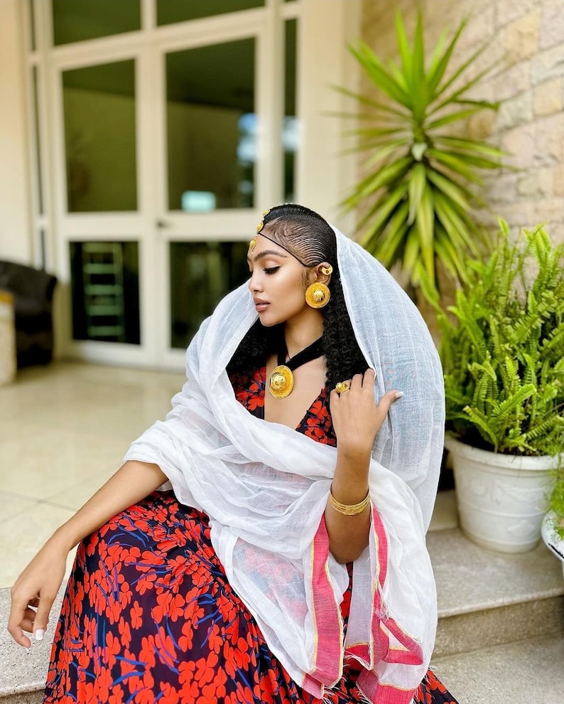 Traditional Red Habesha Chiffon / Ethiopian and Eritrean Dress / Habesha Kemis - Etsy