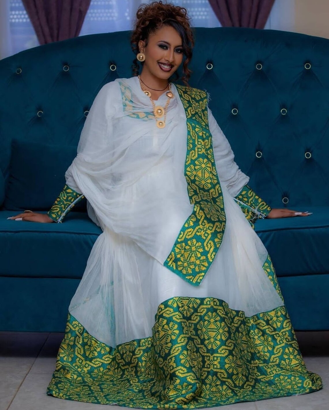 Green Habesha Traditional Dress /ethiopian Dress /eritrean Dress /gift ...