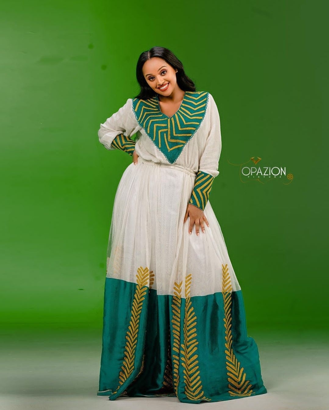 Elegant Green Traditional Habesha Dress/menen/women's Dress/ethiopan ...