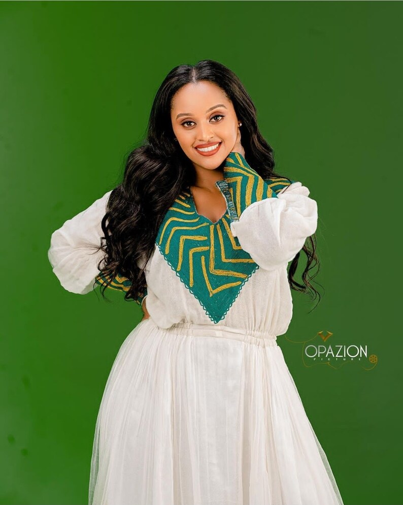 Elegant Green Traditional Habesha Dress/menen/women's Dress/ethiopan ...