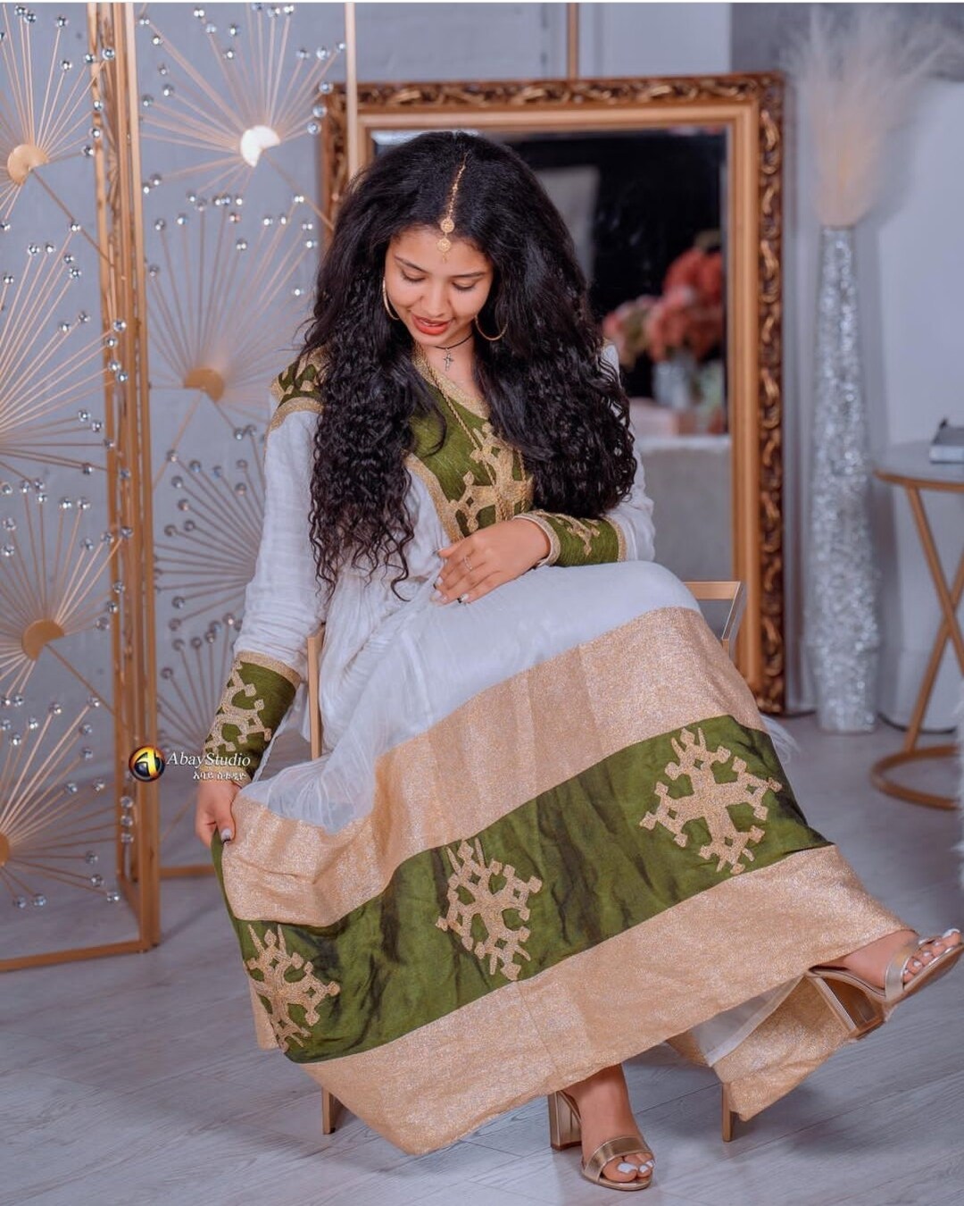 Green and Golden Menen/ Habesha Traditional Dress/ - Etsy