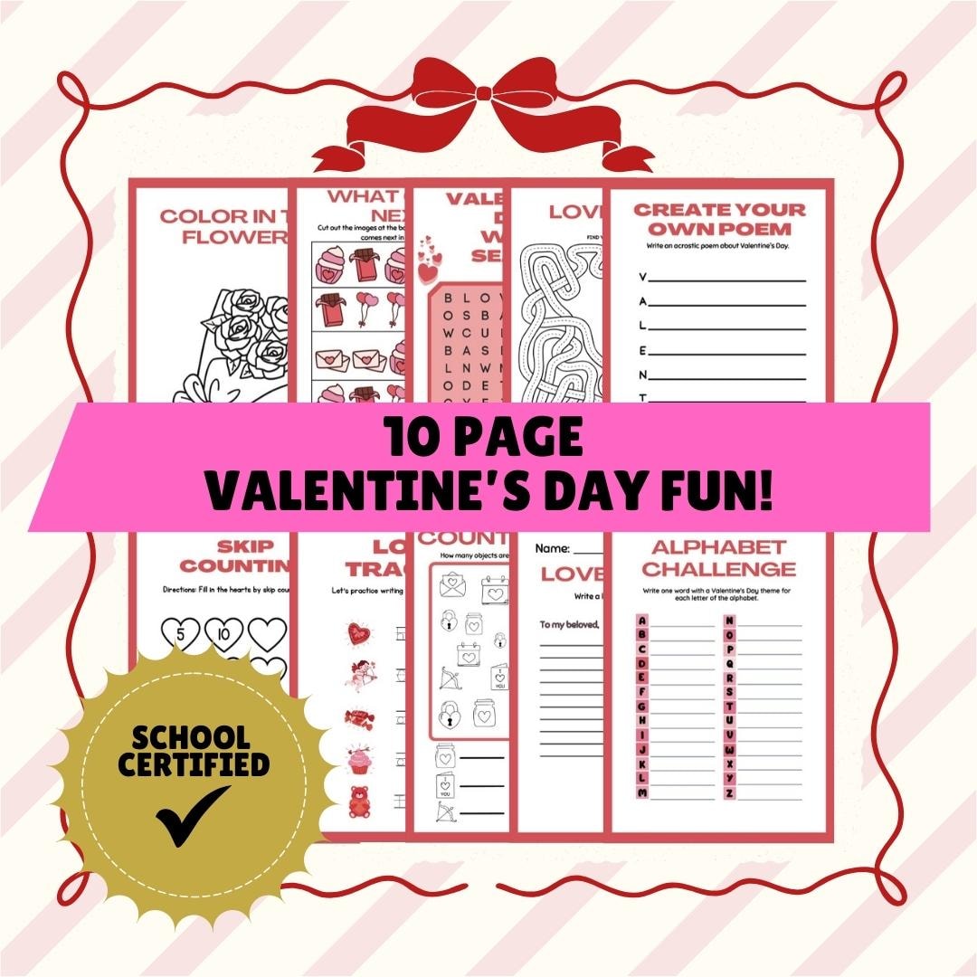 Valentine's Day Printable 10 Page Bundle | Valentine's Day Games ...