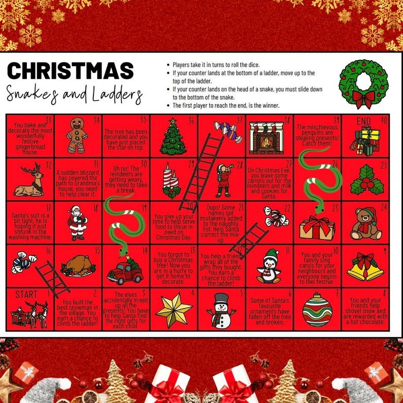 Christmas Printable Snakes & Ladders | Christmas Party Games ...