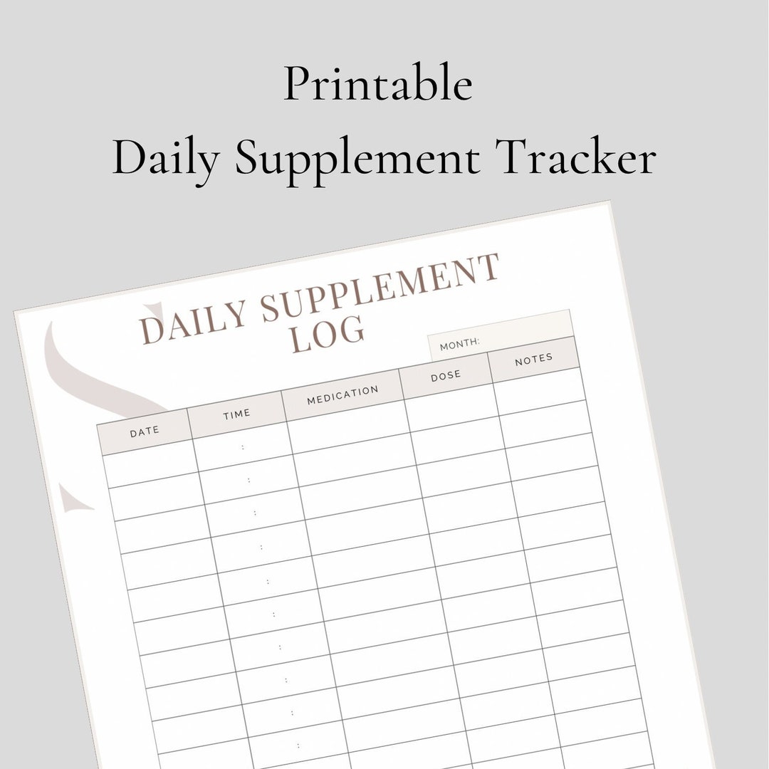 Daily Supplement Log, Supplement Tracker, Daily Supplement Sheet ...