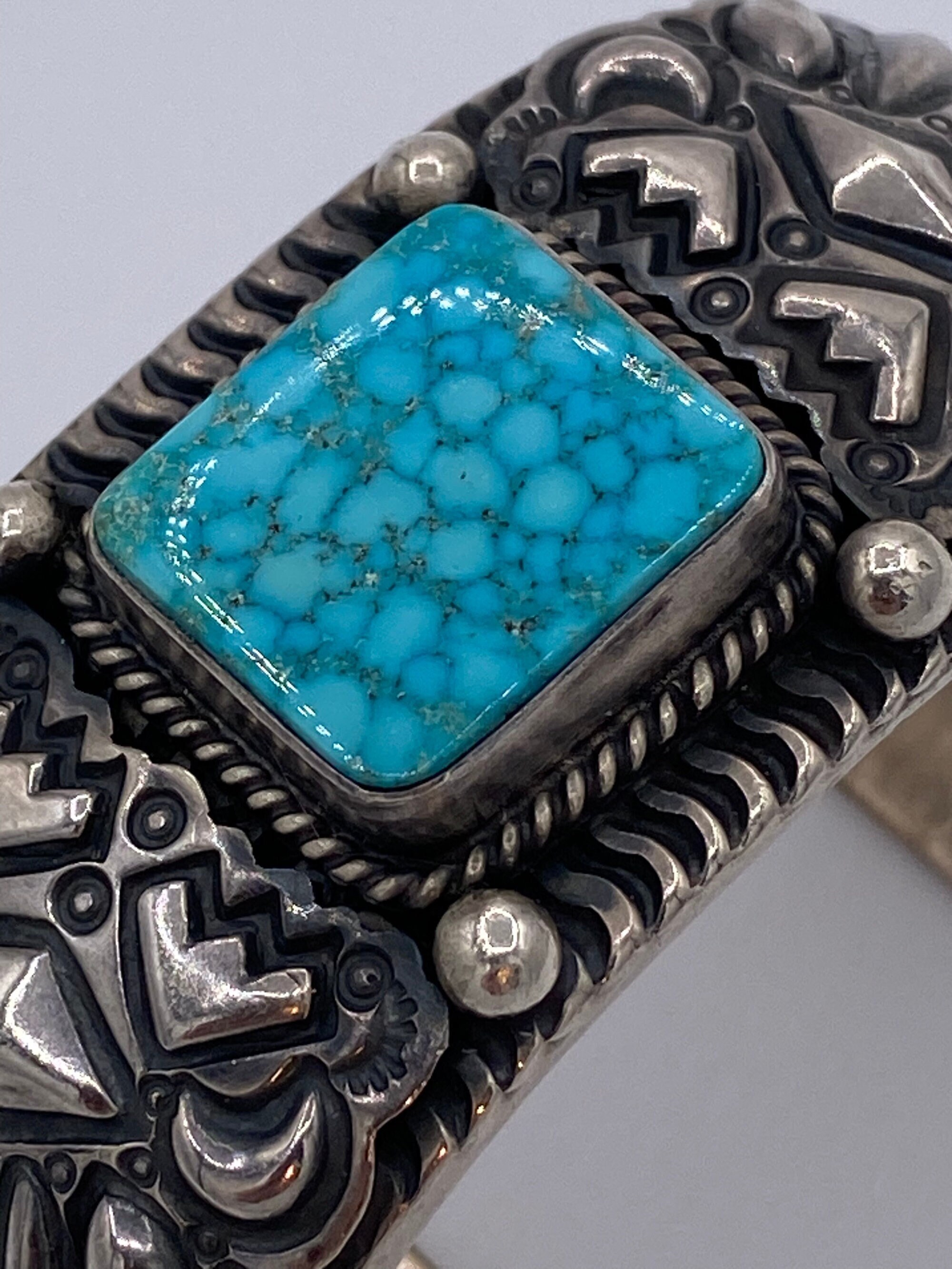 Darryl Becenti Signed Sterling Silver Cuff Bracelet With Turquoise ...