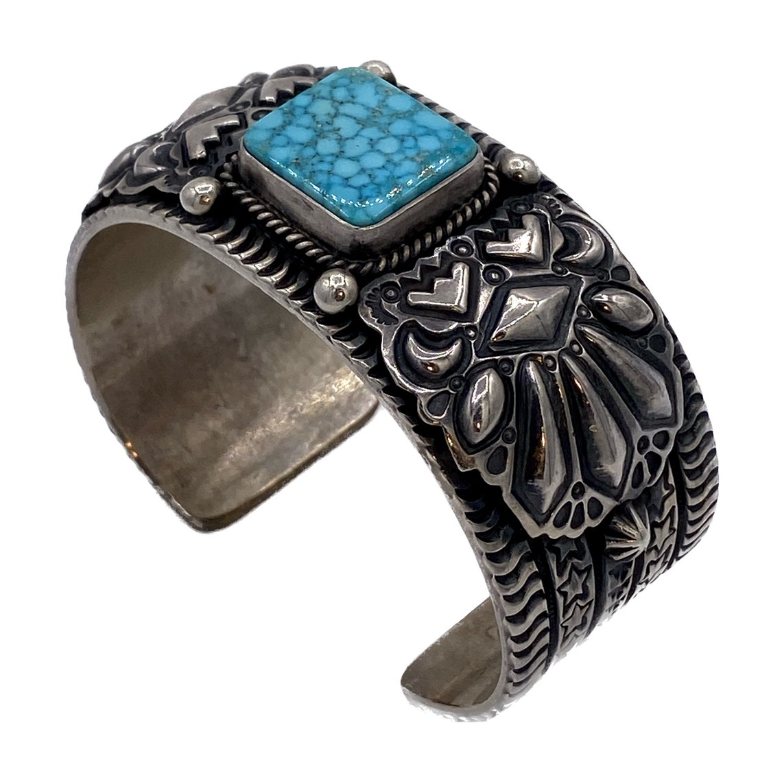 Darryl Becenti Signed Sterling Silver Cuff Bracelet With Turquoise ...