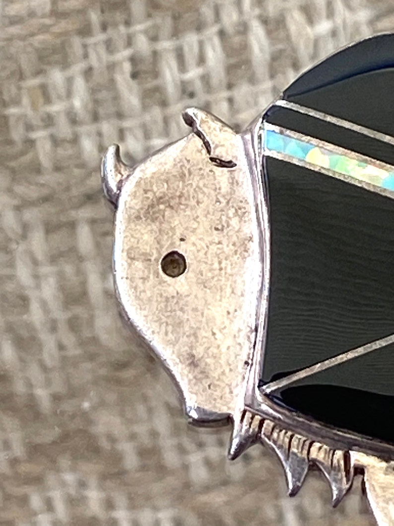 Calvin Begay Signed Sterling Silver Buffalo Pendant With Jet and Opal ...