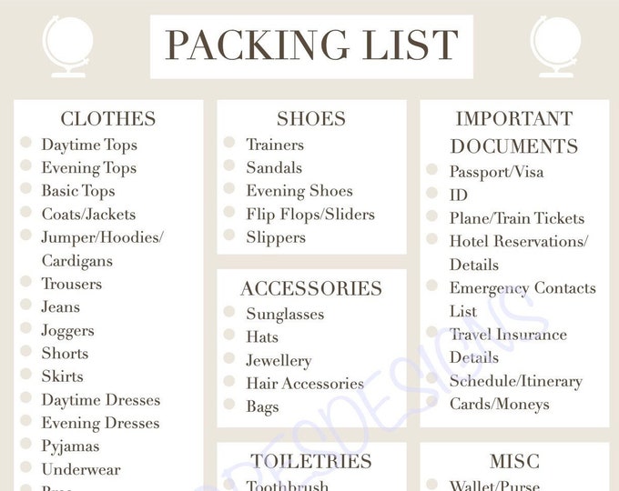 Ultimate Travel/trip Packing Checklist!! Digital Download Printable ...