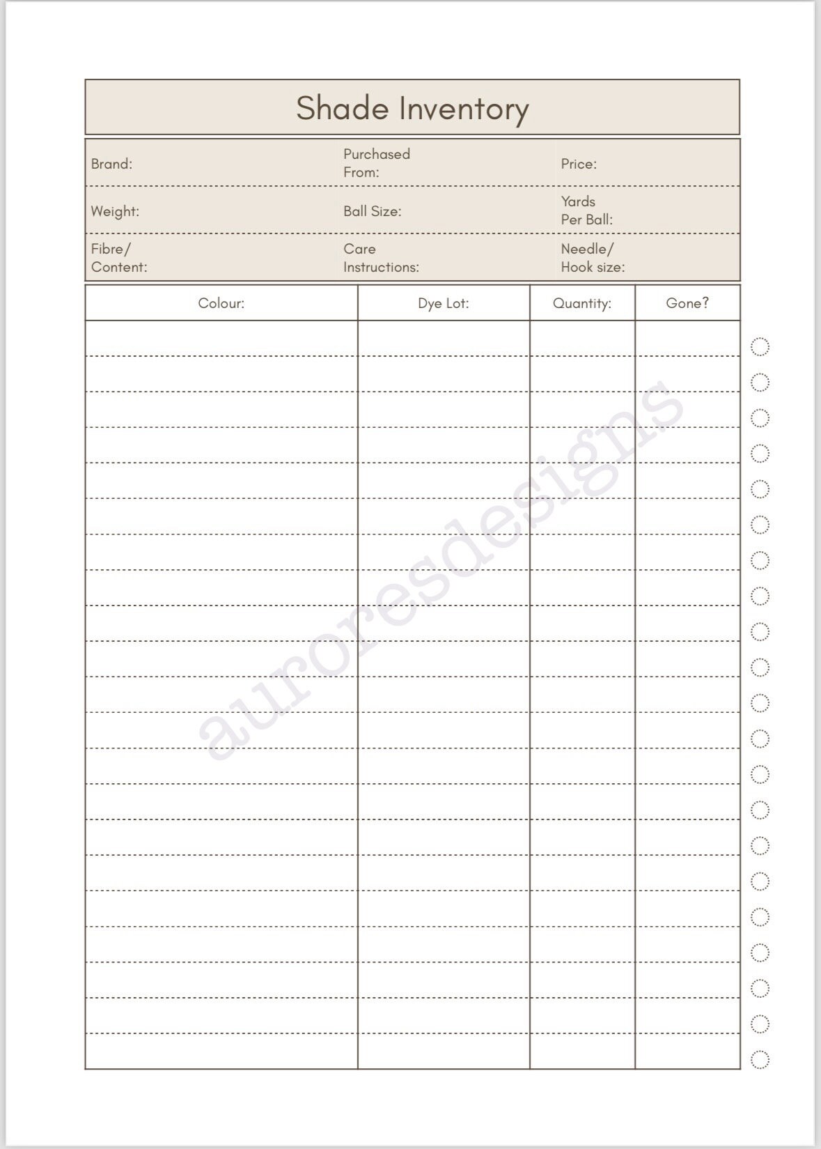 Ultimate Printable A4 Yarn Stash Organiser/inventory and Shade Tracker ...