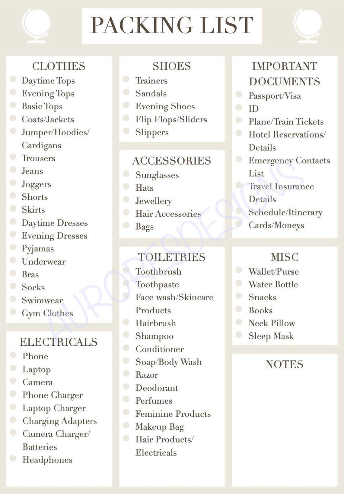 Ultimate Travel/trip Packing Checklist!! Digital Download Printable ...