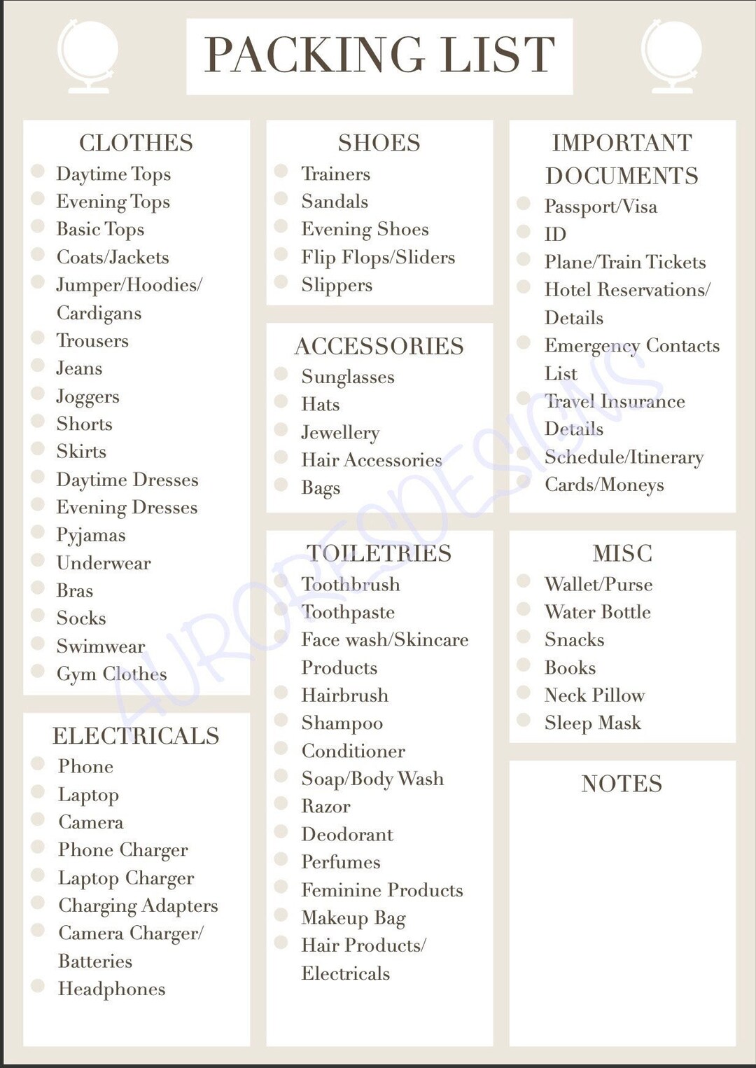 Ultimate Travel/trip Packing Checklist Digital Download Printable Tick ...