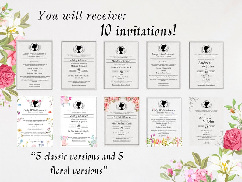 Editable Canva Bridgerton Invitation Templates | Lady Whistledown ...