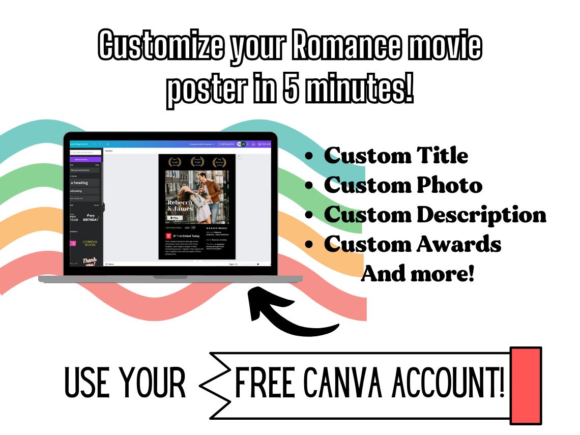 Custom Couple Movie Poster, Canva Editable, Movie Poster Filmstrip ...