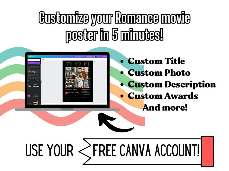 Custom Couple Movie Poster, Canva Editable, Movie Poster Filmstrip ...