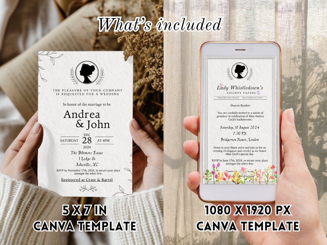 Editable Canva Bridgerton Invitation Templates | Lady Whistledown ...