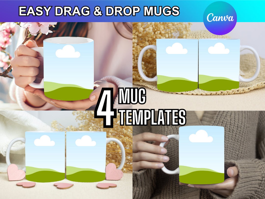 Canva Mug Mockup Bundle Easy Drag & Drop Templates 4 Customizable Mug ...