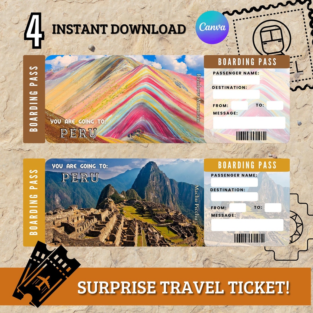 Printable Peru Surprise Boarding Pass Ticket, Canva Template, Peru ...